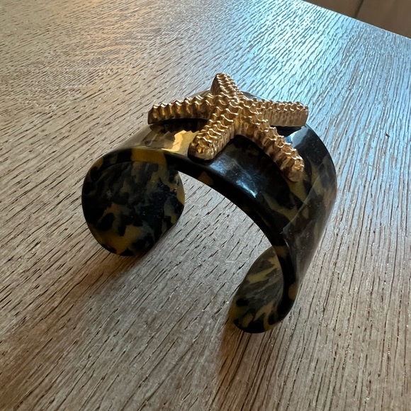 Jewelry | Tortoise Shell Acrylic Wide Statement Cuff Bangle With Gold Starfish | Poshmark